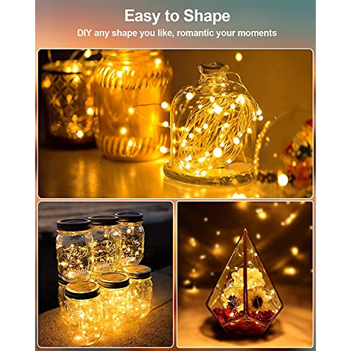 20 Pack Fairy Lights Battery Operated 3.3ft 20 LED Mini String Lights Twinkle Lights Copper Wire Firefly Starry Lights for Mason Jars Wedding Party Christmas Centerpiece Table Decorations, Warm White