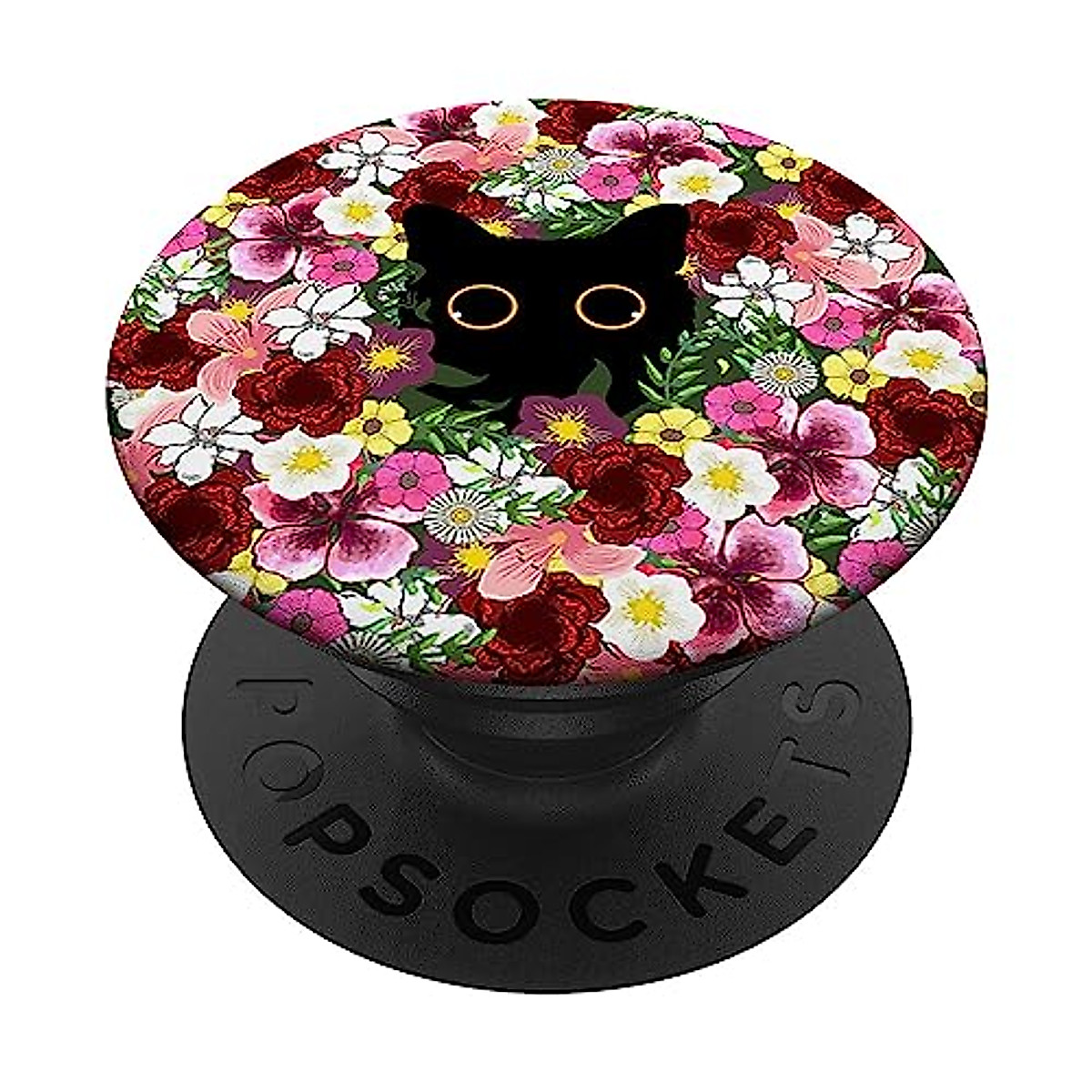 Black Cat Eyes In Flowers Cute Floral Scary Animal Lover PopSockets Swappable PopGrip