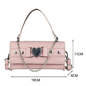 90s Trendy Purse Y2K Aesthetic Small Clutch Cute Hobo Mini Handbag with Crossbody Strap Gothic Punk Alt Egirl Grunge Bag (Pink)