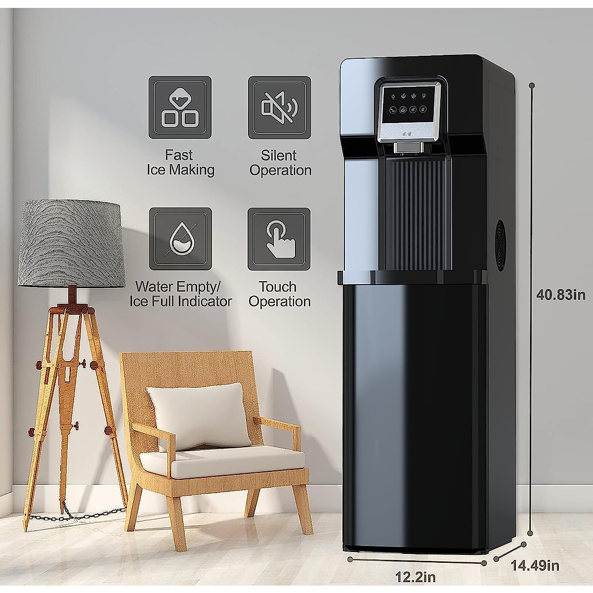 SOOPYK 2 in 1 Water Cooler Dispenser with Ice Maker Bottom Load 18 lbs in 24 hrs for Home Office(Without HOT Water)