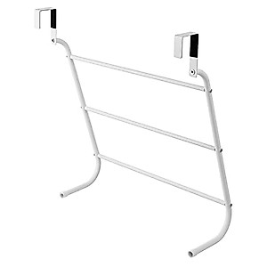 MyGift Modern White Metal 3-Tiered Bars Over-The-Door Bath Towel Holder and Clothing Hanger, Space Saving Bathroom Storage Door Hanging Drying Rack