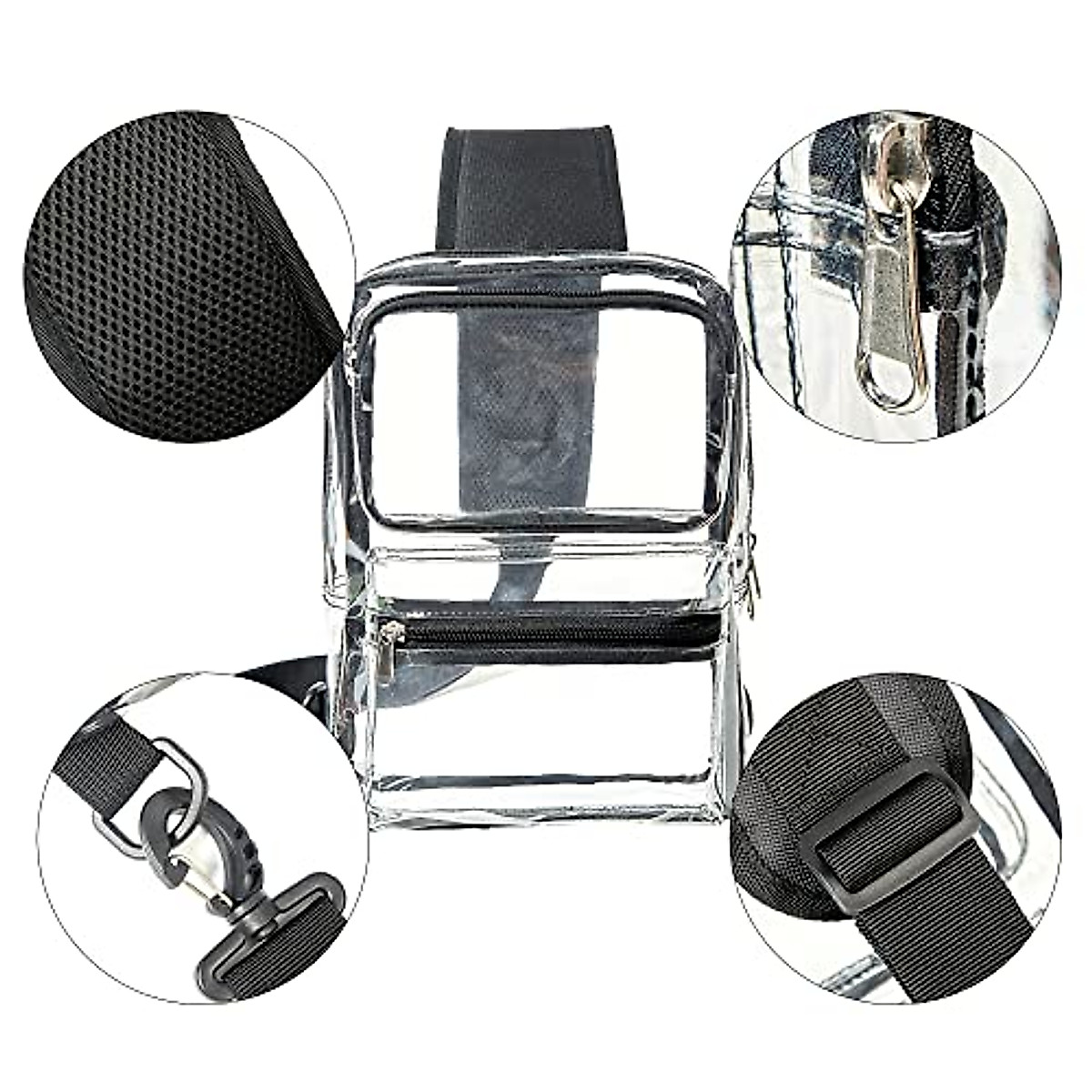 Clear Sling Backpack Stadium Approved, Transparent Shoulder Chest Bag, Casual Crossbody Bag for Men, Women, Black