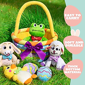 JOYIN 7 PCS Basket for Easter Stuffed Plush Playset for Baby Kids Easter Theme Party Favor, Easter Eggs Hunt, Basket Stuffers Fillers, Party Supplies Decorations