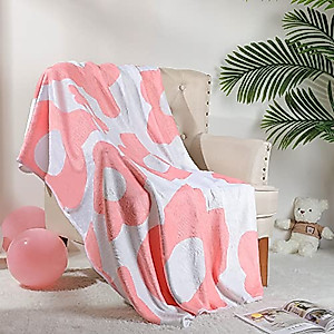 Throw Blankets Flowers Bed Blankets Danish Pastel Blanket Aesthetic Throw Blanket Breathable Warm Soft Lightweight Blanket Danish Pastel Room Decor for Dormitory Couch Bed Sofa, 60'' x 52''(Pink)