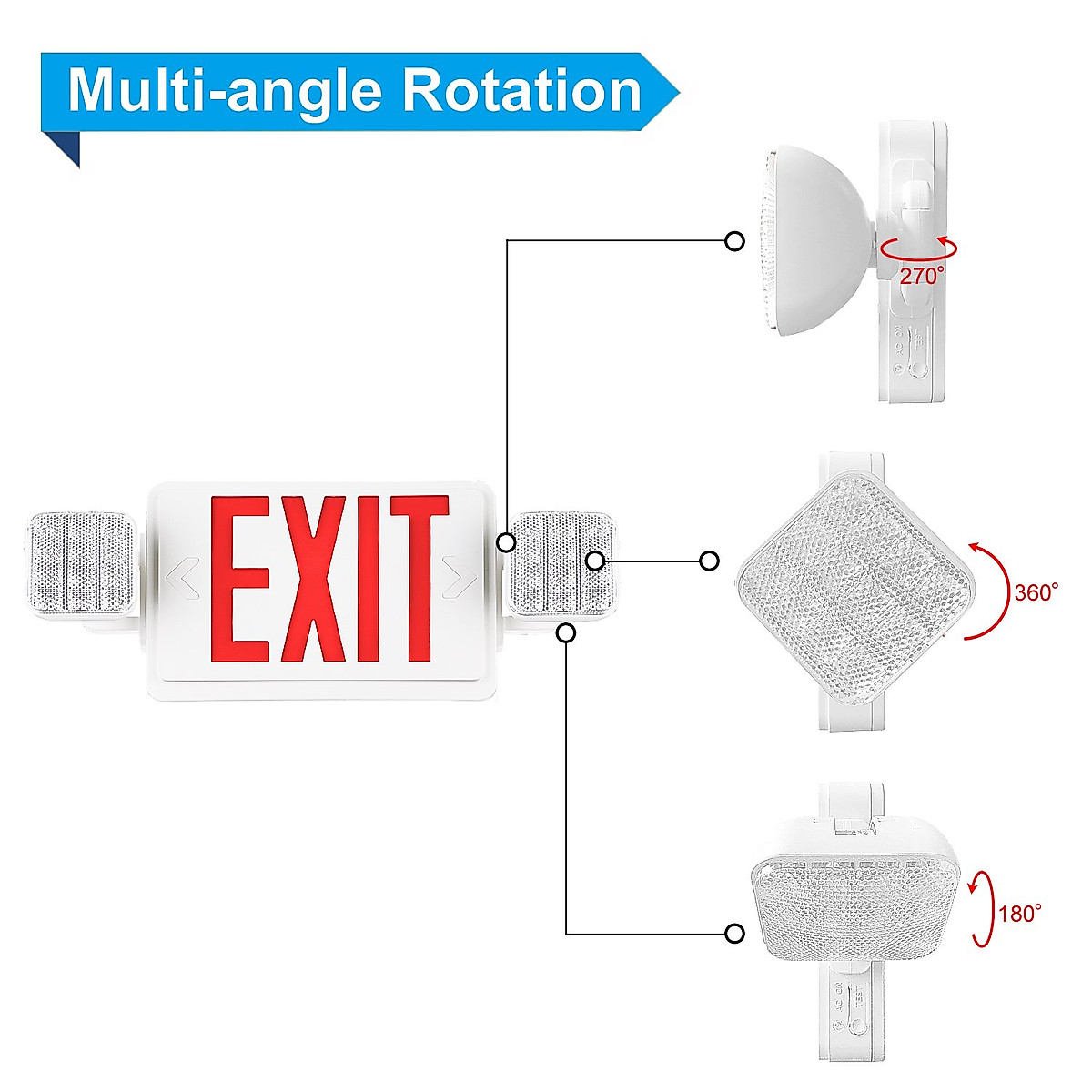 SPECTSUN Exit Sign with Emergency Light, Red Emergency Exit Lights with Battery Backup - 1 Pack, Exit Emergency Light Combo/Exit Sign with Emergency Light/Emergency Exit Light/Emergency Led Light