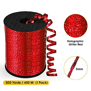 OMISELIO Red Curling Ribbon - 500 Yard Shiny Metallic Curling Ribbon for Gift Wrapping, Balloons, Christmas, Valentine's Day, Birthday