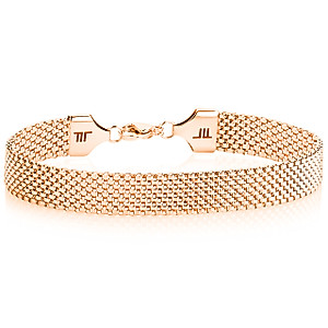 LONDON FOG 8 Inch Tailored Silver Plated Mesh Link Bracelet For Men and Women (LF10018) (Gold, 8 Inch Mesh)