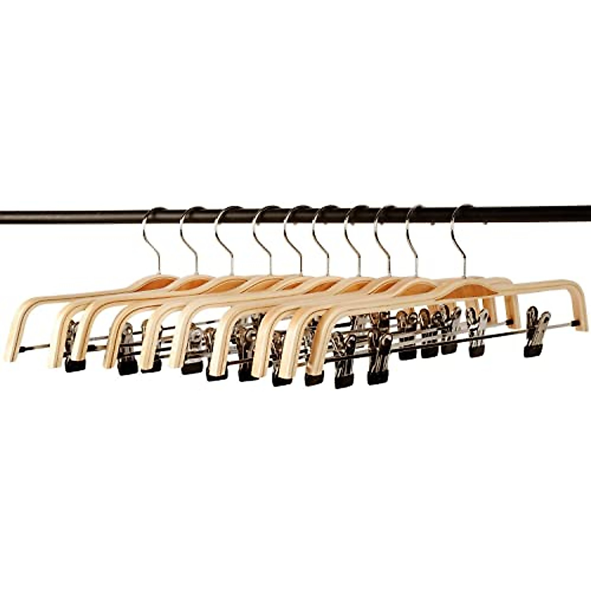 Koobay Hanger Coat Pants Hangers, 30Pack 14" Zara Style Trousers Wooden Clothes Display with Adjustable Clips