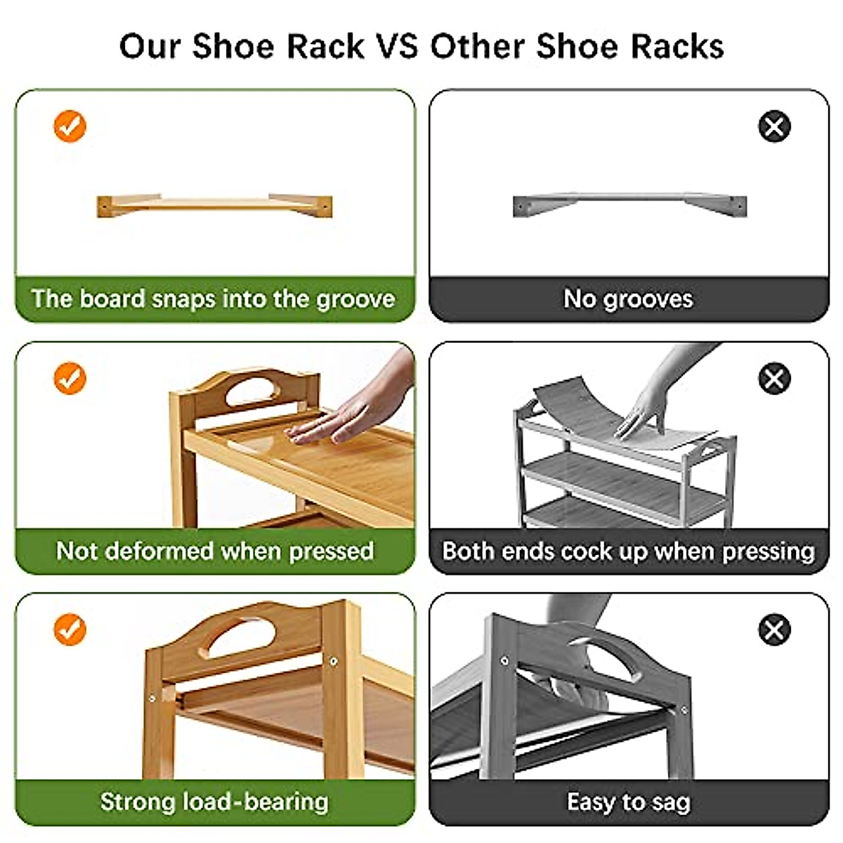 QUMENEY 7 Tier Bamboo Shoe Rack for Entryway,Tall Shoe Rack Storage Organizer, Free Standing Sturdy Shoe Shelf for Bedroom Doorway Living Room Balcony Closet Free Standing, 35.4 x 9.8 x 45.3 inch