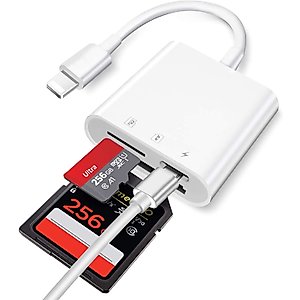 [Apple MFi Certified] Lightning to SD/Micro Card Reader for iPhone/iPad, 3 in 1 Memory Card Reader Adapter with Charging Port, Trail Game Camera SD Card Reader Viewer, No App Required Plug and Play