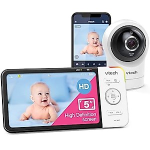 VTech RM5764HD 1080p Smart WiFi Remote Access Baby Monitor, 360° Pan & Tilt, 5" 720p HD Display, HD Night Vision, Soothing Sounds, 2-Way Talk, Temperature Sensor, Motion Detection, iOS & Android