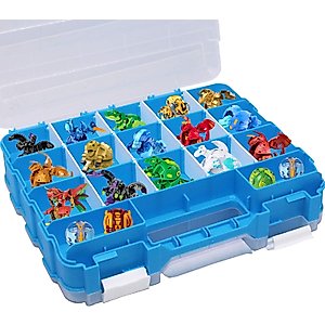 HOME4 Double Sided BPA Free Toy Storage Container - Compatible with Mini Toys, Small Dolls Bakugan - Toy Organizer Carrying Case - 34 Adjustable Compartments