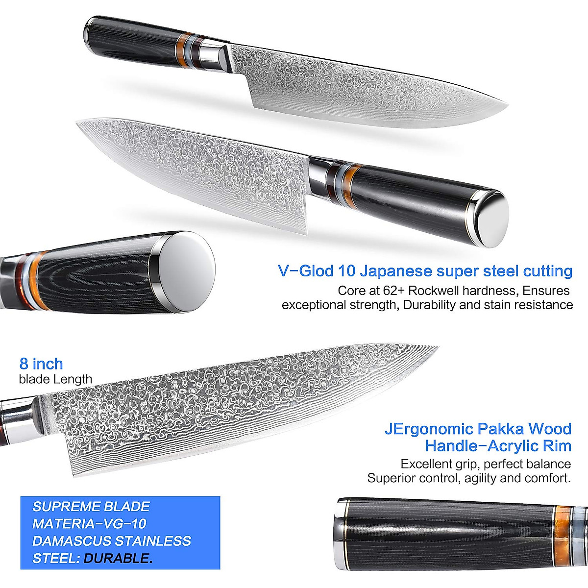 YAIBA Chef Knife 8 Inch Damascus Japanese Knife VG10 Stainless Steel, Razor Sharp Kitchen Cooking Knife with Ergonomic Handle- Sheath & Gift Box, Superb Edge Retention, Stain & Corrosion Resistant