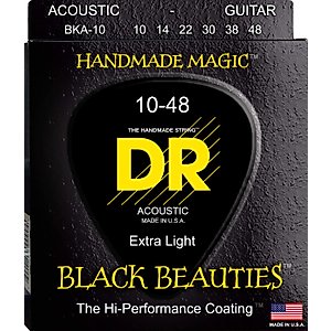 DR Strings Acoustic Guitar Strings, Black Beauties - Black Coated, 10-48