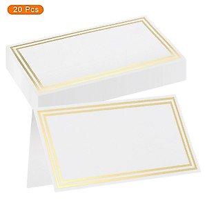 MECCANIXITY 20pcs Place Cards, Line Border Printable Place Name Cards for Table Setting Wedding Dinner Parties Events Reserved Seating, White Gold Double Line