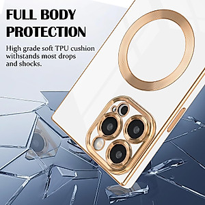Newseego for iPhone 13 Pro Max Magnetic Case, Luxury Plating Edge Case for Women Girls Men Soft TPU Bumper Anti-Scratch Shockproof Protective Case Cover for iPhone 13 Pro Max-White