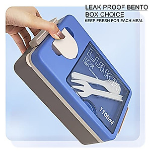 Bento Box For Adults, 3 Compartment Bento Box Lunch Box Leak Proof, Bento Box With Sauce Container, 1100ml Modern Bento Box With Utensils, BPA-Free/Microwave/Dishwasher Safe Bento Box