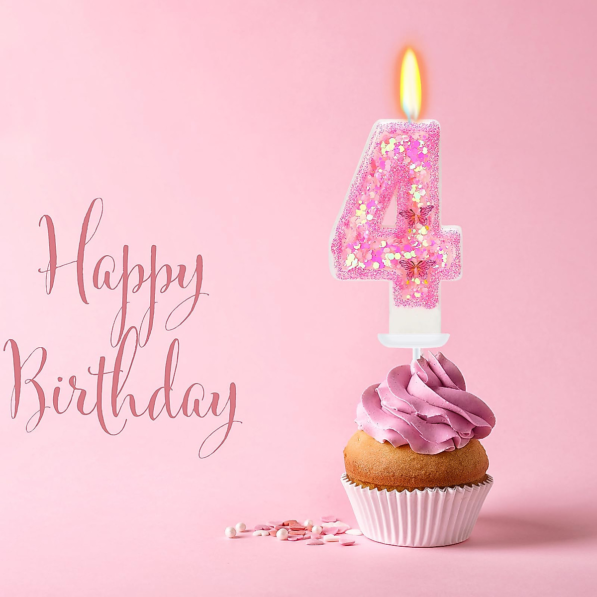 FAMGift Birthday Candles - Number 4 Candle, Butterfly Birthday Candles for Cake, Birthday Party Decorations, Theme Party Supplies, Wedding Cake Topper, Anniversary Party Decor