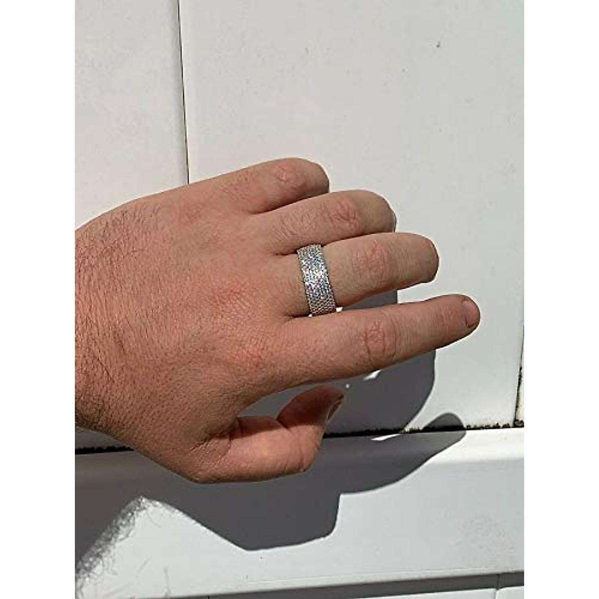 HarlemBling Real Solid 925 Silver - His Or Hers Micropave Ring - Wedding Band Or Pinky Ring Looks Nice On Anyone - Iced Out Eternity Hip Hop Band (7)