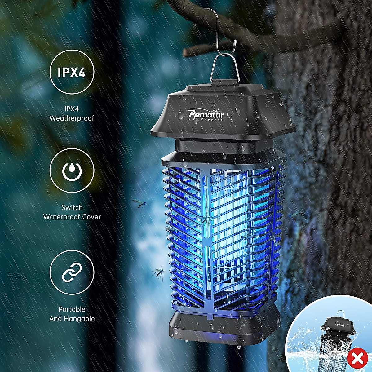 Bug Zapper Outdoor, Electric Mosquito Zapper Indoor, 20W/4200V, IPX4 Waterproof, Fly Zapper, Fly Traps, Plug-in Mosquito z Lamp for Home, Patio, Garden, Camp (Black)