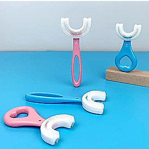 YLVV 6 Pack Kids U-Shaped Todder Toothbrush with Sand Timer ,360° Oral Teeth Cleaning Design Tooth Brushes, Food Grade Soft Silicone Brush Head for Toddlers and Children (6-12 Ages) Blue Pink…