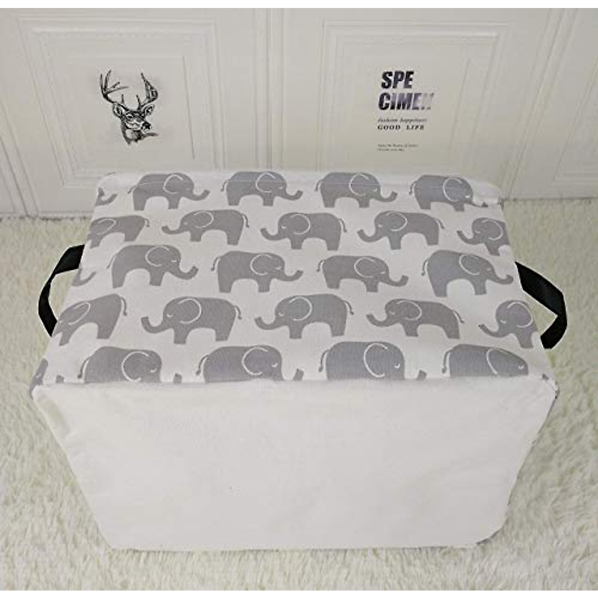 Rectangular Storage Bin Canvas Fabric Storage Basket,Waterproof Coating Toy Organizer with Handles,Gift Basket for Home,Office,Clothes,Toy,Shelf Basket(REC Elephant)