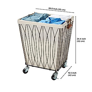 Artesa Verona Rolling Laundry Hamper Cart with Removable Canvas Bag, White and Black Large
