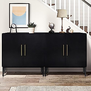 REHOOPEX Storage Cabinet with Doors, Modern Black Accent Cabinet, Free Standing Cabinet, Wooden Buffet Sideboards for Bedroom, Kitchen,Home Office