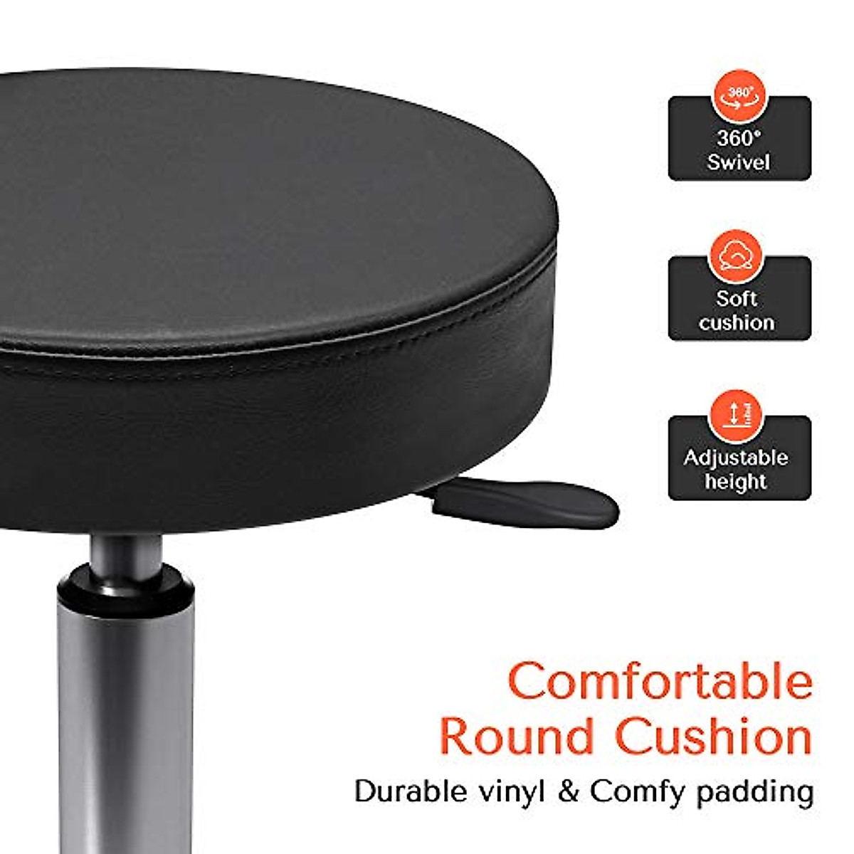 TASALON Rolling Stool - Adjustable Stool with Wheels - Soft Swivel Workbench Stool- Desk Stool Chair for Kitchen, Salon, Spa, Tattoo, Pedicure - Massage Stool Salon Stool Esthetician Chair – Black