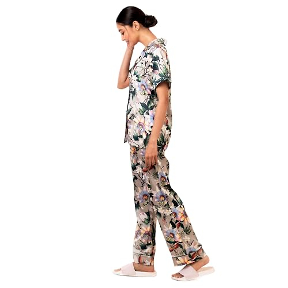 Anuschka Women’s Printed Pajama Set - Sleepwear Collection Made with 100% Recycled Poly Silk - Floral Passion, 1X