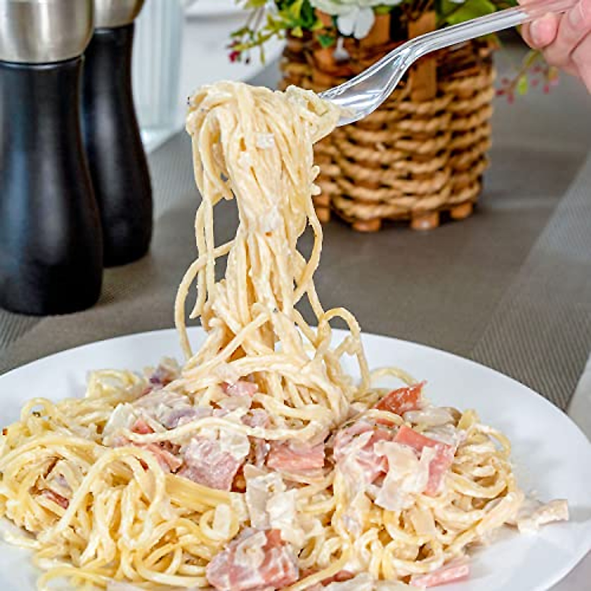 Plastic Serving Utensils, 9" Clear Disposable Utensils 18 Pack, 6 Serving Tongs, Spoons, Forks