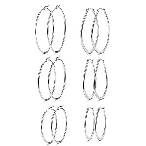 FIBO STEEL 6 Pairs Hoop Earrings for Women Teardrop Hoop Earrings Set 40-60MM
