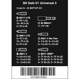 Wera 05057127001 Bit-Safe "Universal 3" (61 Piece),MULTI
