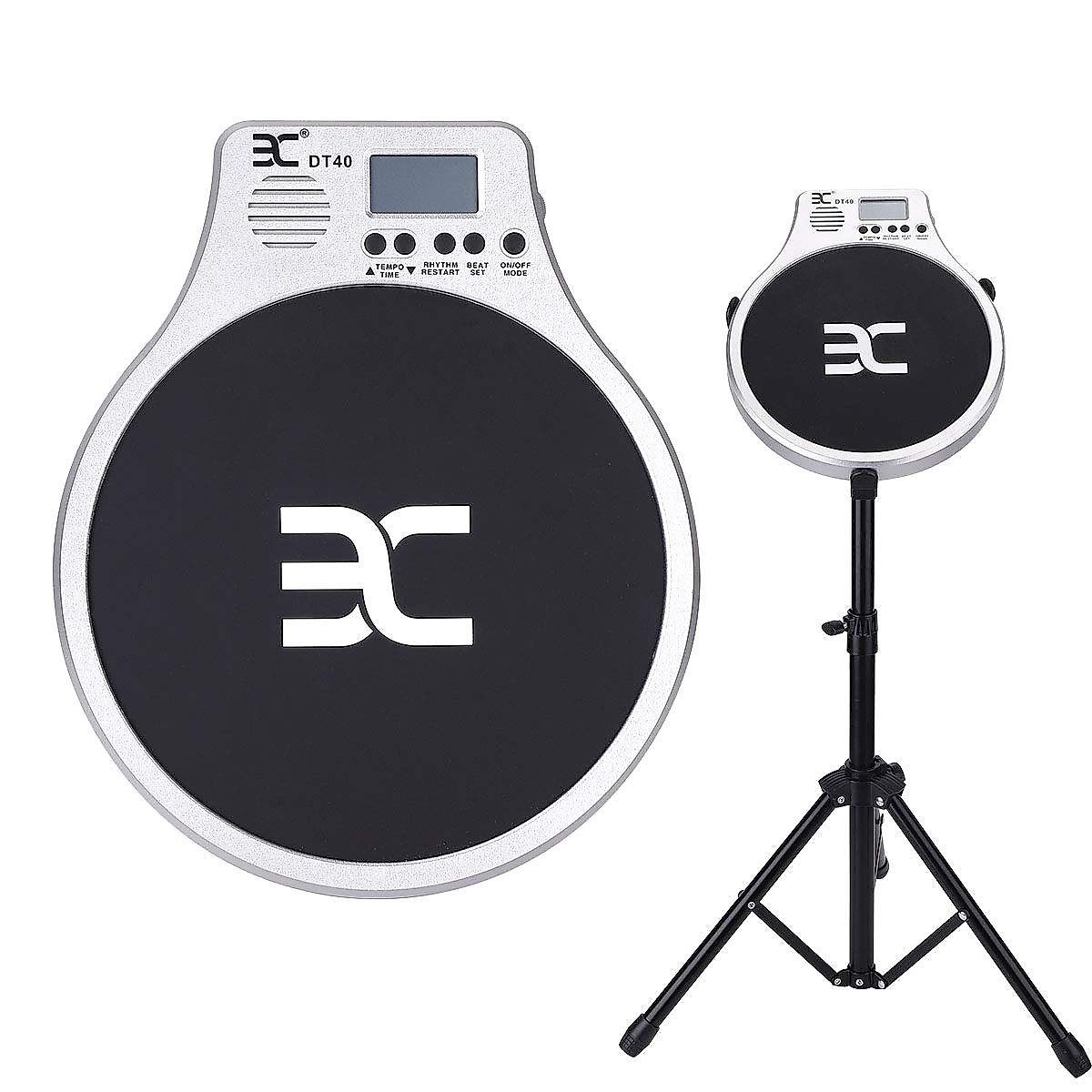 EX Electronic Practice Drum Pad with Stand and Bag and Drumsticks - Portable Practice Pad Training Set for Kids and Beginners - Quiet Design with Built-in Metronome and Realistic Feel
