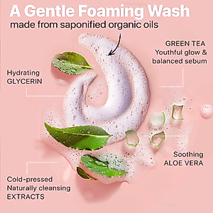 Foaming Face Wash - Cleanser Made with Natural Hydrating Vegan Ingredients for Gentle Cleansing of Sensitive, Dry, Oily, Blemish Prone - Foam Soap Works w/Facial Brush, Best for Men Women & Teens