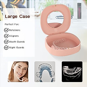 JOYSTOR Retainer Case with Vent Holes, and Mirror, Cute Slim Aligner Case Night Mouthguard Case, with Retainer Removal Tool, Chewie & Brush, for Women & Men, Pink
