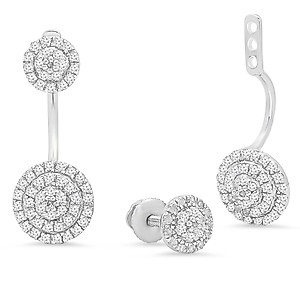 Dazzlingrock Collection 0.55 Carat (ctw) Round White Diamond Ladies Stud Earrings Jackets Set 1/2 CT, Sterling Silver