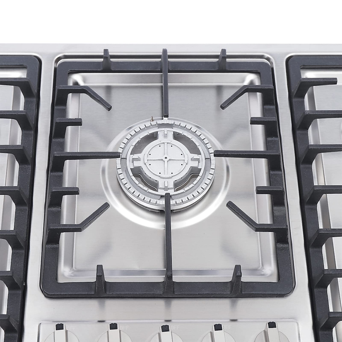 5 Burners Gas Stove Top, 34 inches Gas Cooktop, Stainless Steel Cooktop Cast Iron Grates Gas Stovetop with Thermocouple Protection and Easy to Clean