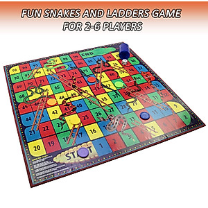 Snakes and Ladders Board Game for All Ages - Fun Family Games Snakes and Ladders for 2-6 Players