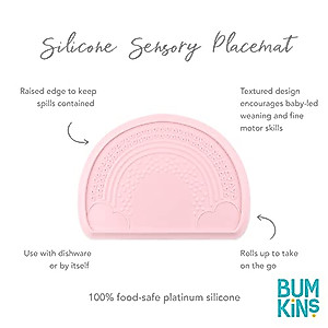 Bumkins Baby Silicone Sensory Placemat, for Babies and Toddlers, Suction Mat for Restaurants, Stick On High Chairs and Tables, Eating Finger Foods, Baby Led Weaning Essentials, Ages 6 Months Up, Pink