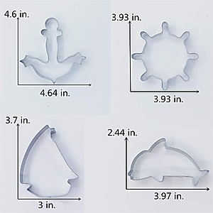 LILIAO Nautical Cookie Cutter Set - 4 Piece - Anchor, Sailboat, Rudder and Dolphin Biscuit Fondant Cutters - Stainless Steel