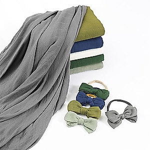 Muslin Swaddle Blanket with Bow Headband, 100% Bamboo Viscose Solid Dark Blue Unisex Swaddle Wrap, Soft Silky Muslin Swaddle Blankets Neutral Receiving Blanket for Newborn, Large 47'' X47''