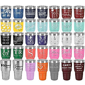 iProductsUS Personalized Tumbler with Slider Lid and Straw, 30oz Customized Cup Engraved Names, Stainless Steel Insulated Coffee Mug, Gifts for Dad, Men, Veteran, Two-Sides Engraving (Black)