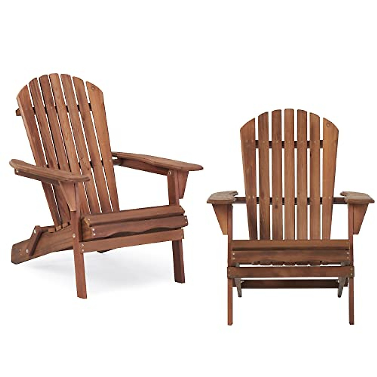 Half Pre-Assembled Folding Adirondack Chair Set of 2, Outdoor Wooden Patio Chair for Garden Lawn Backyard Deck Firepit