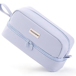 ANGOOBABY Big Capacity Large Pencil Case Canvas Pen Pouch Bag with 2 Compartments for Girls Boys Teen School Students Adults - Blue