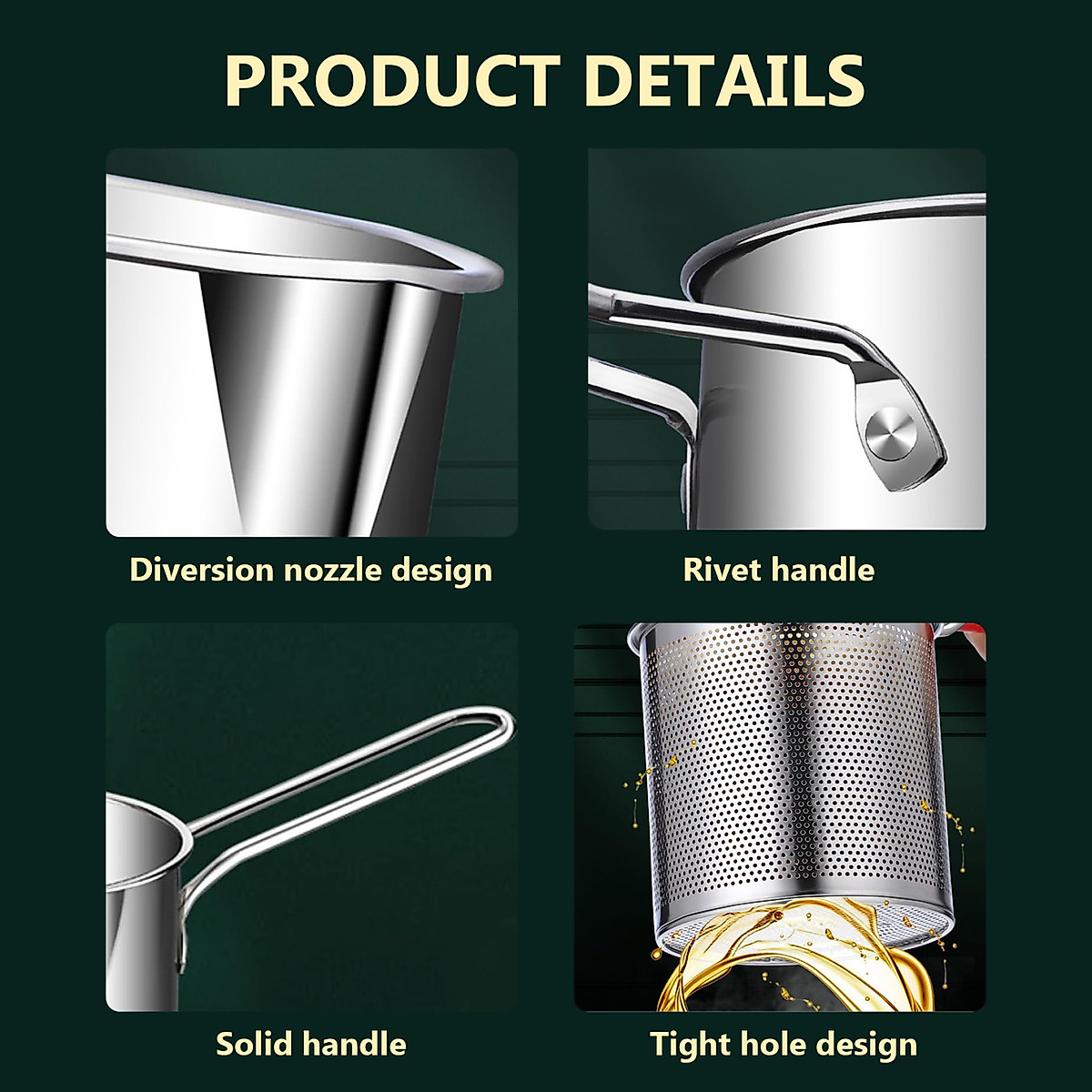 Deep Fryer Pot with Basket, 2Pcs/Set Deep Fryer Pan Stainless Steel Chip Pan with Handle Uncoated Mirror Polished Brushed Frying Pots for French Fries Chicken Wings