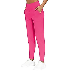 THE GYM PEOPLE Women's Joggers Pants Lightweight Athletic Leggings Tapered Lounge Pants for Workout, Yoga, Running (Large, Bright Pink)