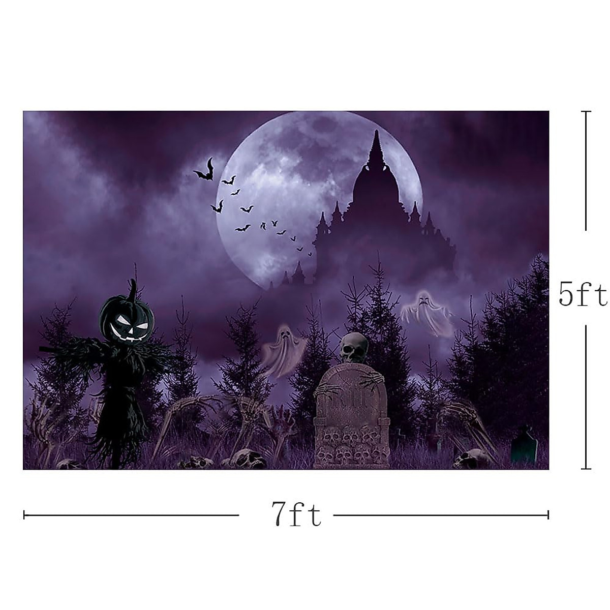 MEHOFOND 7x5ft Halloween Photography Backdrop Misty Forest Haunted House Decoration Purple Scarecrow Dark and Spooky Party Supplies Photography Background Zombie Themed Party Skeleton Prop