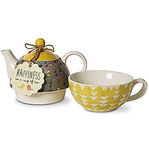 Pavilion Gift Company Bloom Happiness Ceramic Tea for One, 15 oz, Multicolor