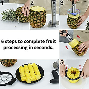 Newness Pineapple Corer and Slicer Tool, Durable Pineapple Core Remover with Upgraded Cutter & Reinforced Thicker Blade, Stainless Steel Kitchen Fruit Gadget for Diced Pineapple Rings, Black Handle